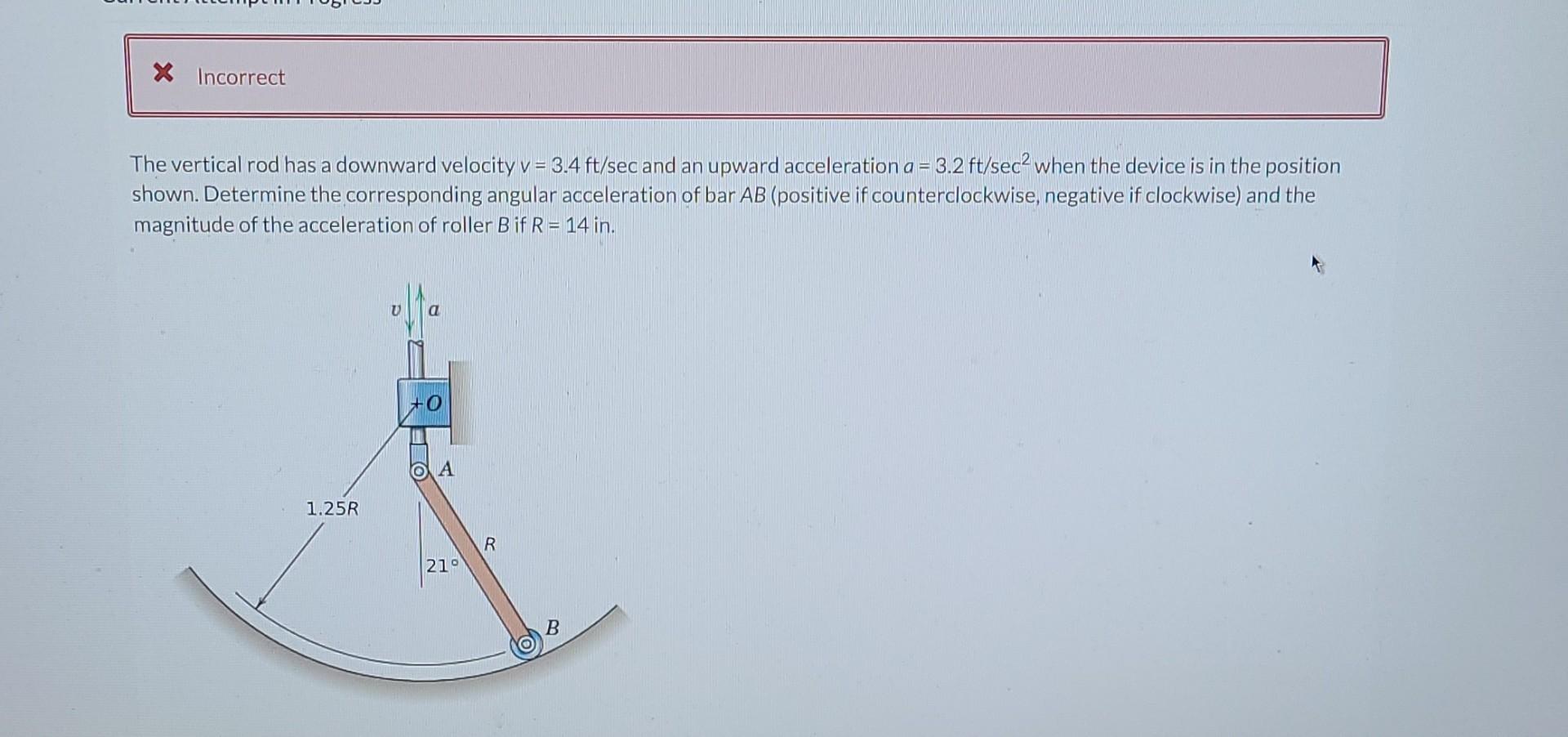 Solved X Incorrect The vertical rod has a downward velocity | Chegg.com