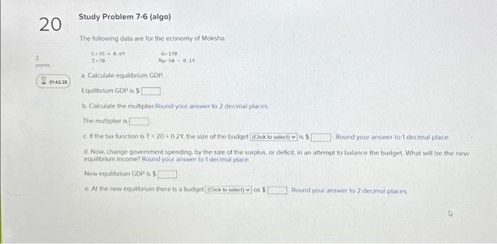 Solved 20 3 points 01:42:28 Study Problem 7-6 (algo) The | Chegg.com