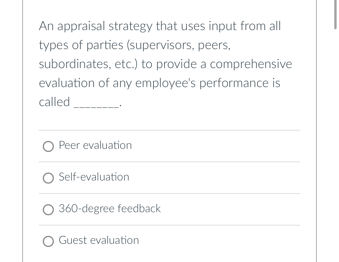 Solved An appraisal strategy that uses input from all types | Chegg.com