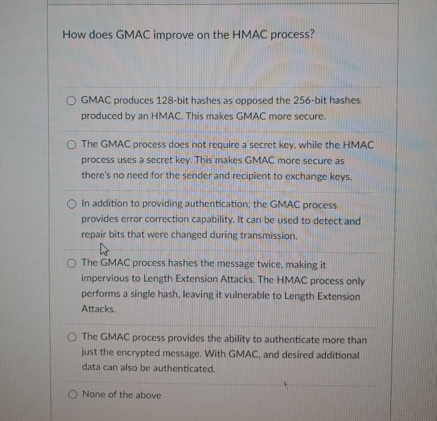 Solved How does GMAC improve on the HMAC process?GMAC | Chegg.com