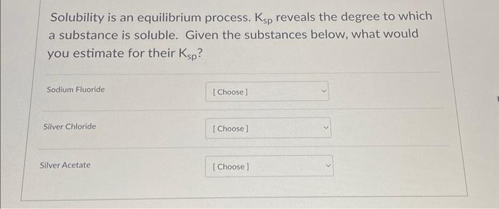 Solved Solubility is an equilibrium process. Ksp reveals the | Chegg.com