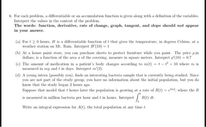 Solved 6. For each problem, a differentiable or an | Chegg.com