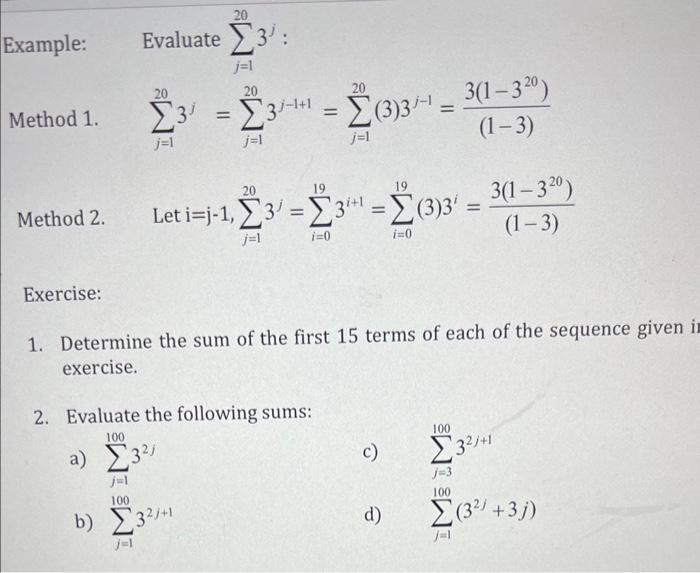 Solved Example: Evaluate ∑j=1203j : Method 1. | Chegg.com