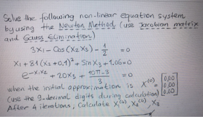 Solved Solve the following non-linear equation system by | Chegg.com