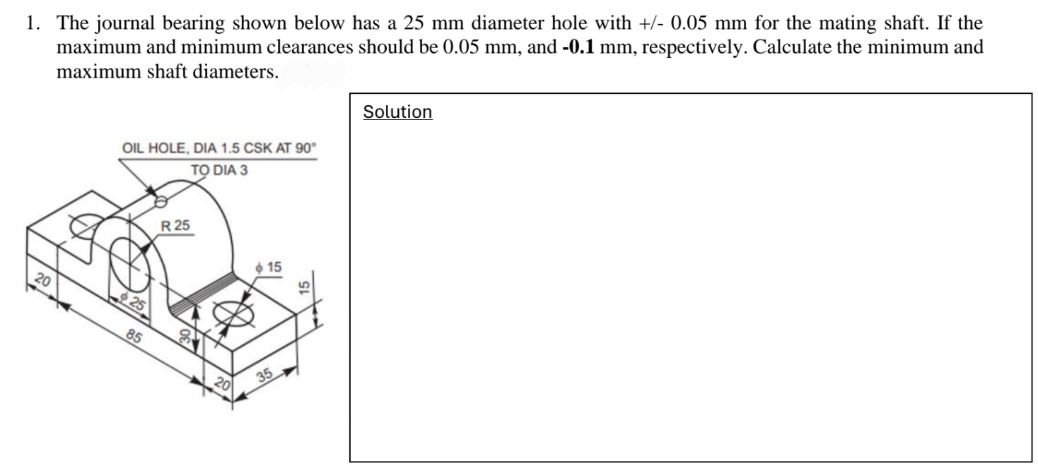 Solved The journal bearing shown below has a 25mm ﻿diameter | Chegg.com