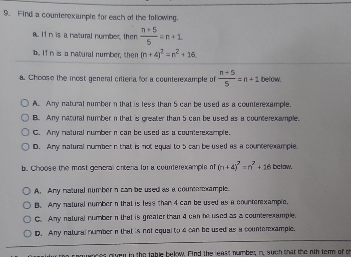 Solved 9. Find a counterexample for each of the following. | Chegg.com
