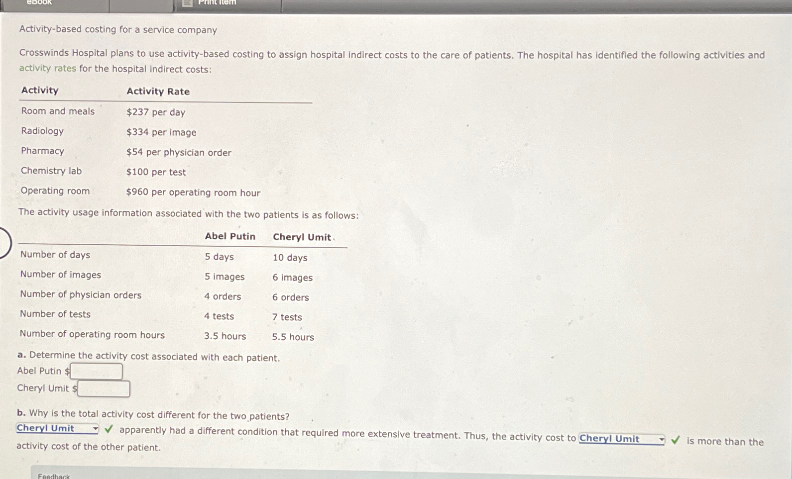 Solved Activity Based Costing For A Service
