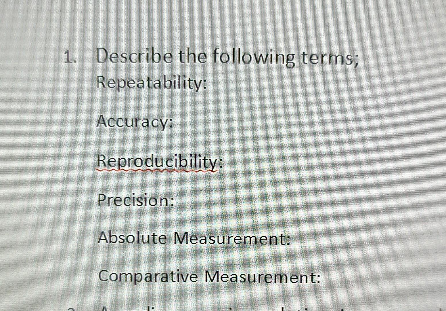 Solved 1.Describe the following terms; | Chegg.com