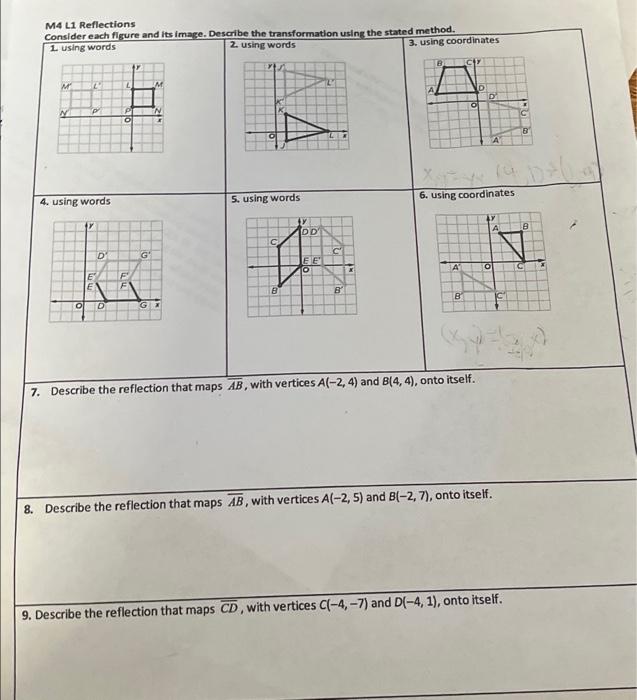 Solved M4 L1 Reflections Consider each figure and its image. | Chegg.com