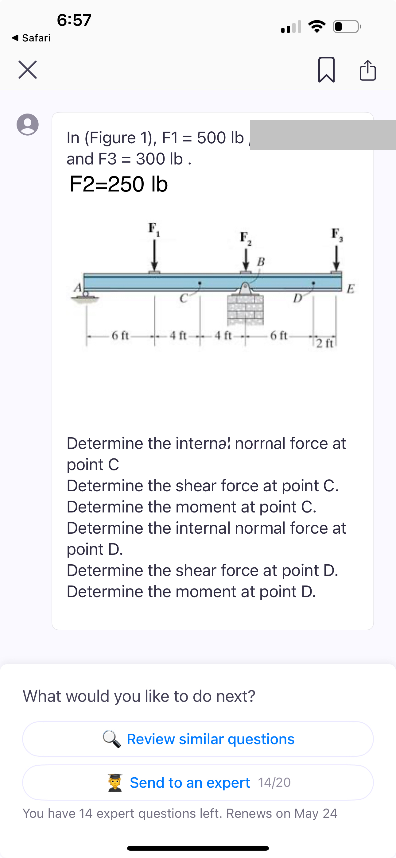 Solved 6:57SafariIn (Figure 1), F1=500lb ﻿and | Chegg.com