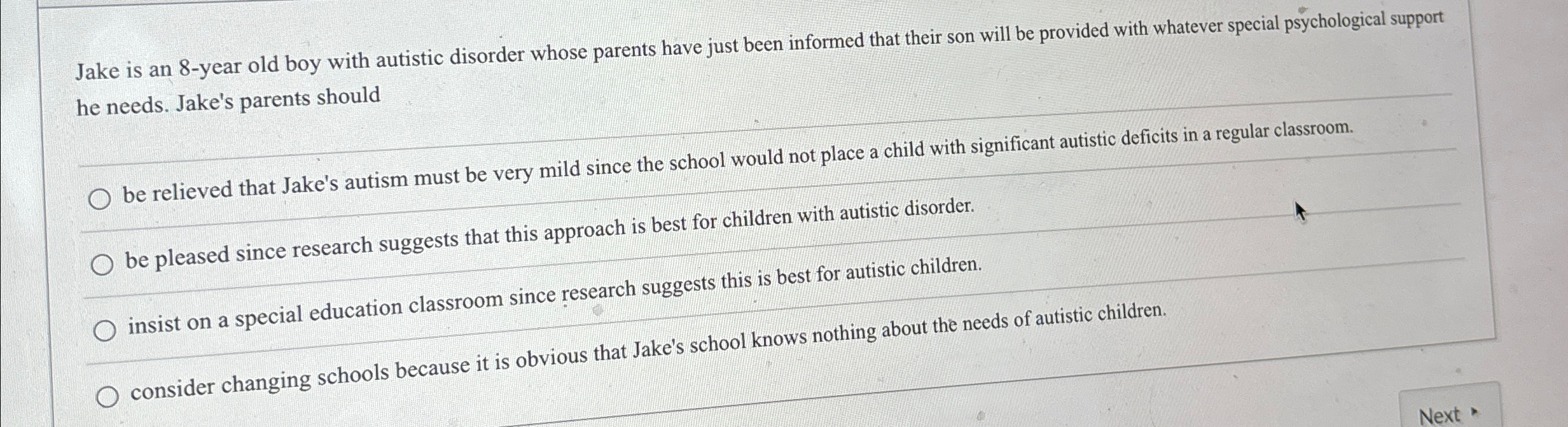 Solved Jake is an 8-year old boy with autistic disorder | Chegg.com