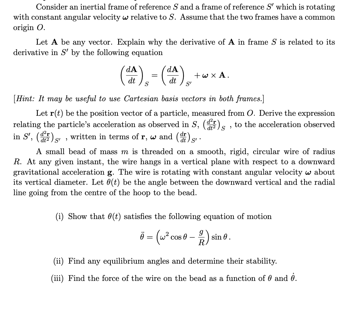 Solved Consider an inertial frame of reference S ﻿and a | Chegg.com