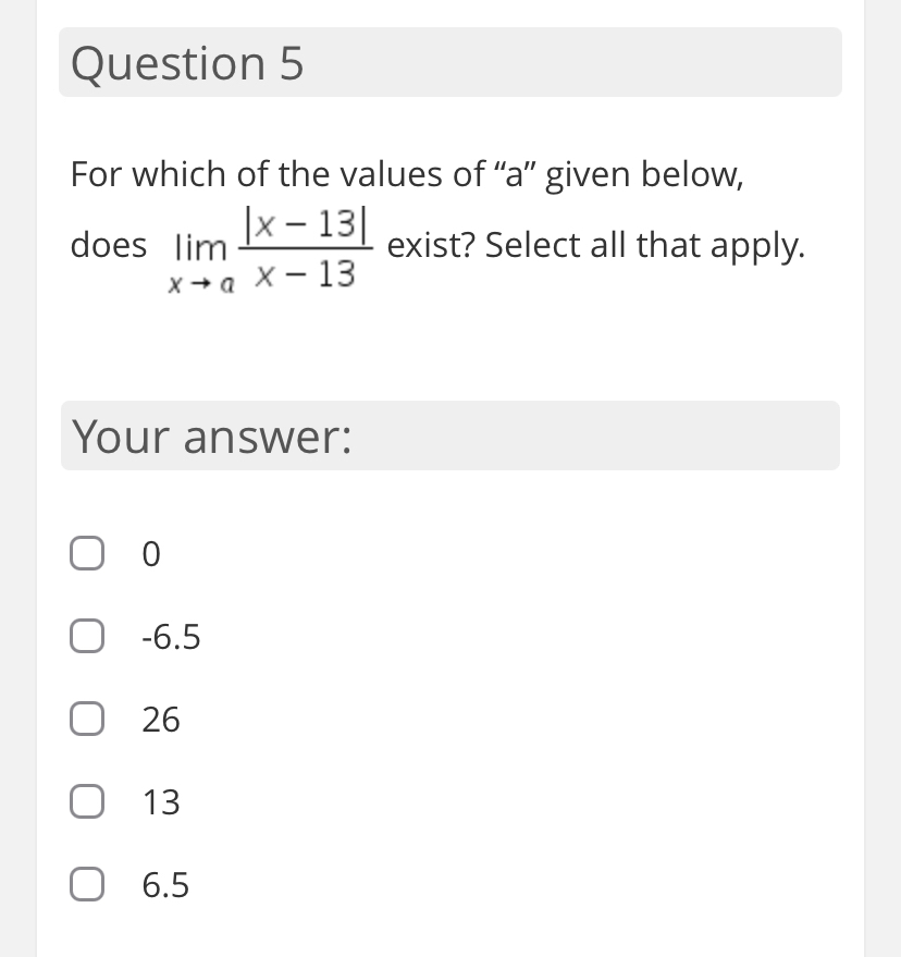 Solved Question 5For which of the values of "a" ﻿given | Chegg.com