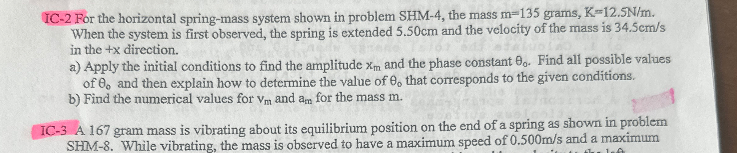 Solved IC-2 ﻿For the horizontal spring-mass system shown in | Chegg.com