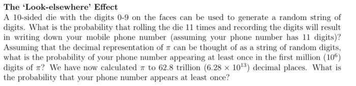 Solved The 'Look-elsewhere' Effect A 10-sided die with the | Chegg.com
