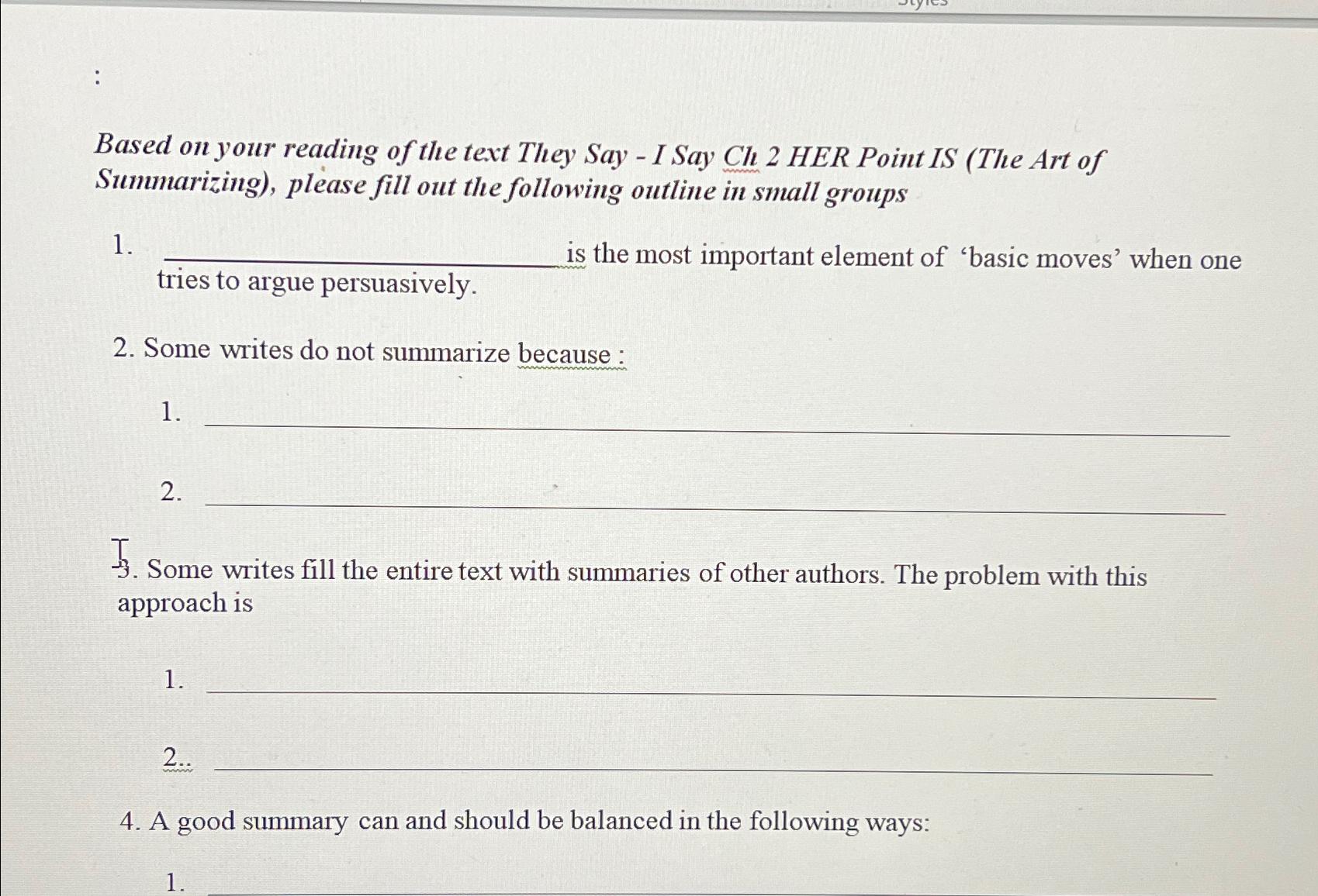 Solved Based on your reading of the text They Say - ﻿I Say | Chegg.com