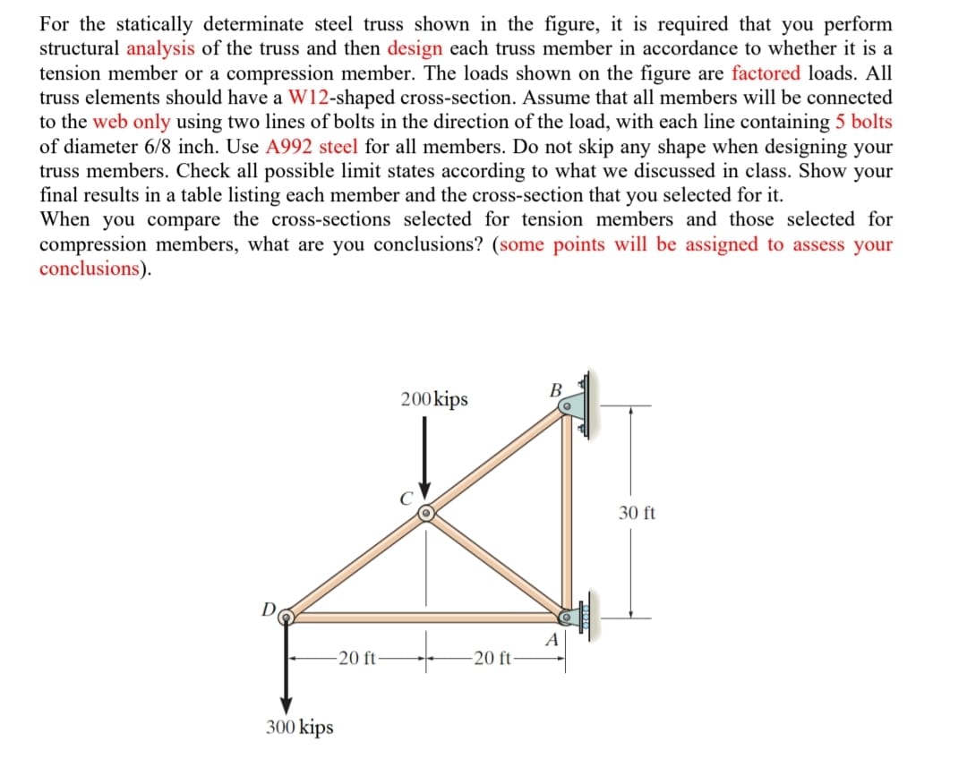Solved For the statically determinate steel truss shown in | Chegg.com