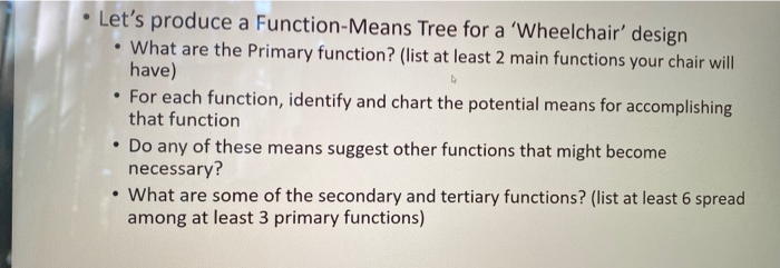 Let's produce a Function-Means Tree for a | Chegg.com