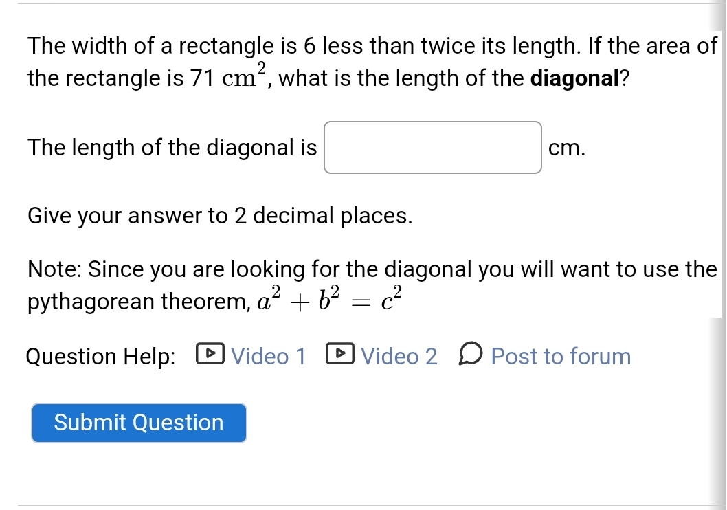 The width of a rectangle is 6 ﻿less than twice its | Chegg.com