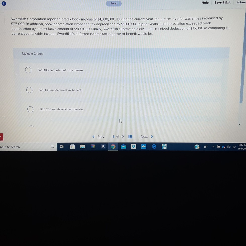 Solved Saved Help Save & Exit Submi Swordfish Corporation | Chegg.com