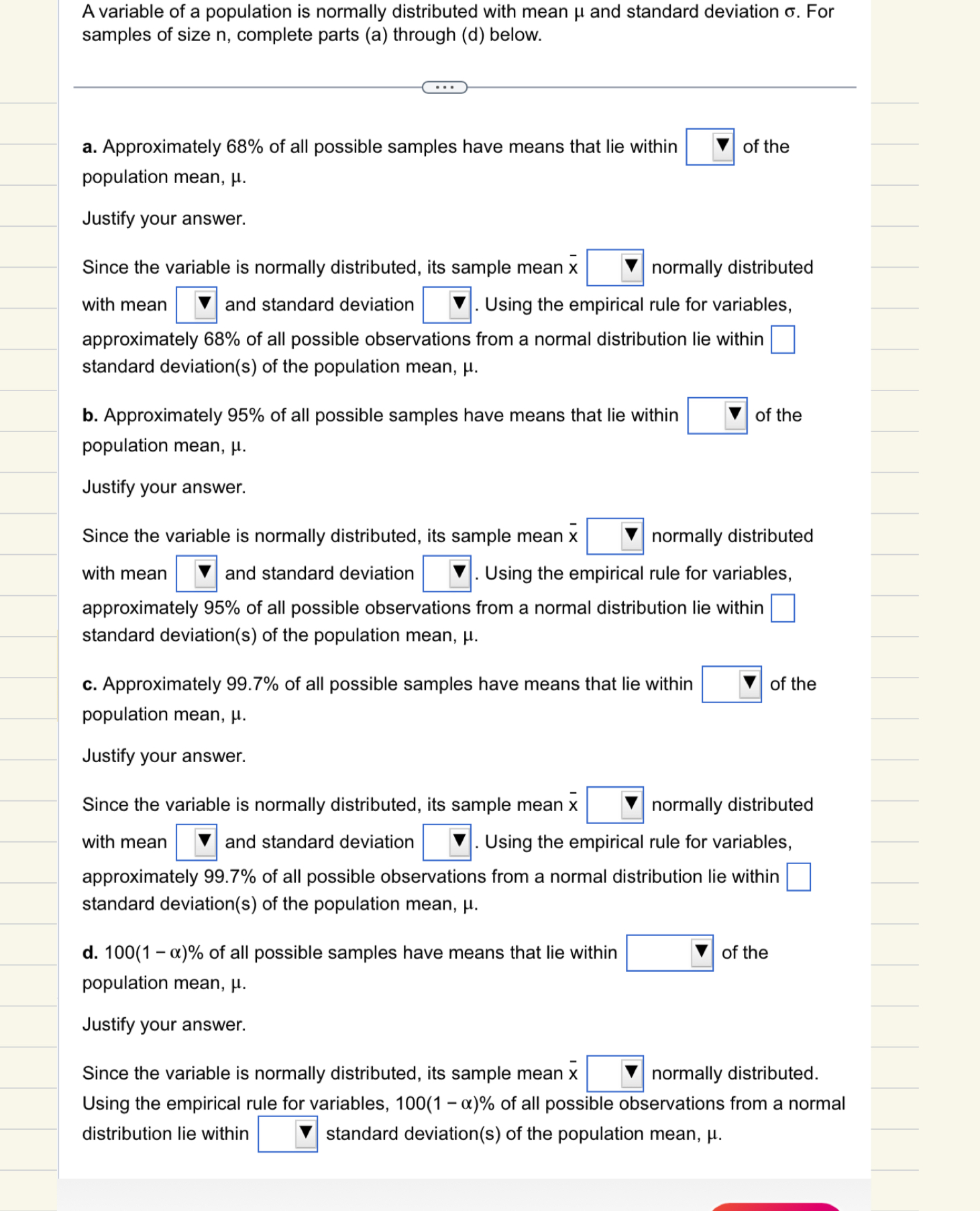 Solved A variable of a population is normally distributed | Chegg.com