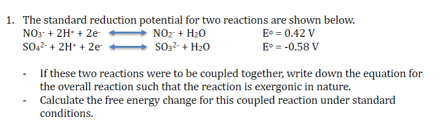 Solved The standard reduction potential for two reactions | Chegg.com