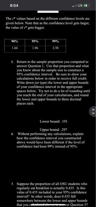 Part 2: Practice constructing confidence intervals | Chegg.com