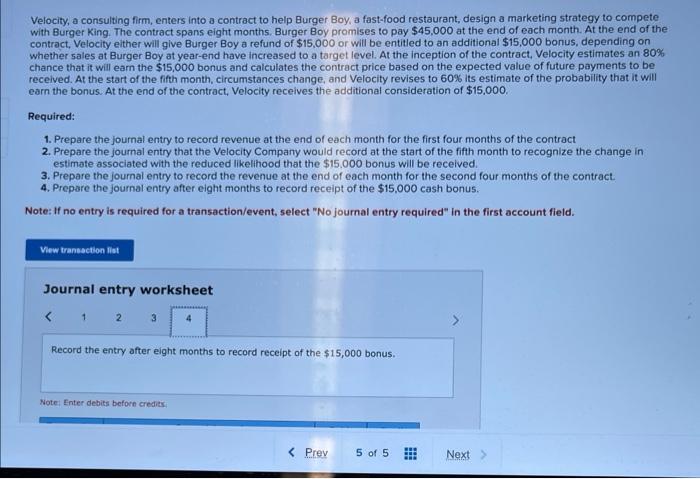 Solved Velocity, a consulting firm, enters into a contract | Chegg.com