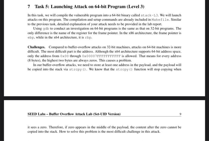 Solved 7 Task 5: Launching Attack on 64-bit Program (Level | Chegg.com