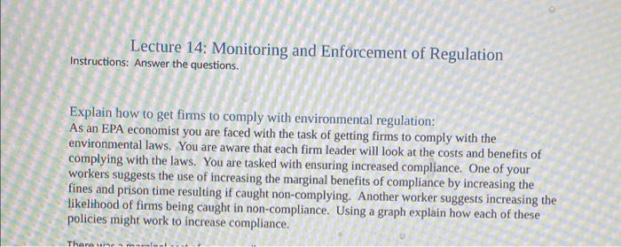 Solved Lecture 14: Monitoring and Enforcement of Regulation | Chegg.com