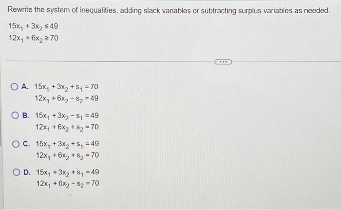 Solved Rewrite the system of inequalities, adding slack | Chegg.com