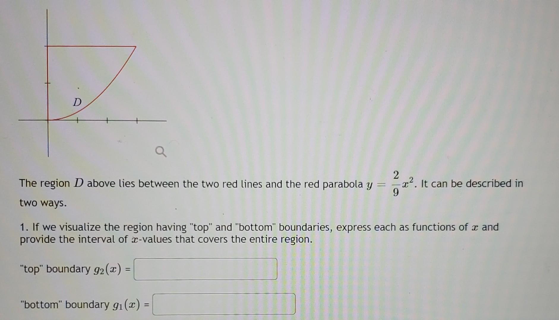 Solved D The region D above lies between the two red lines | Chegg.com