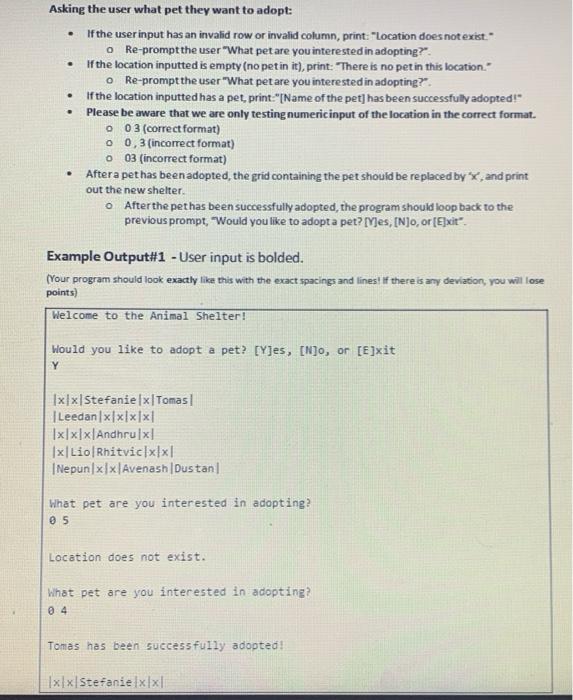 Solved Create a file Animal Shelter.java that allows people | Chegg.com