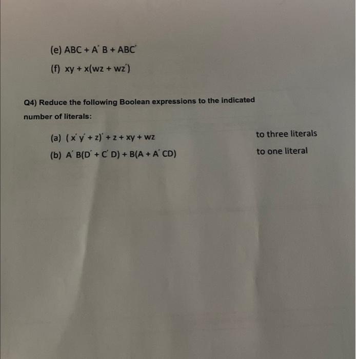 Solved Q3) Simplify the following Boolean expressions to a | Chegg.com