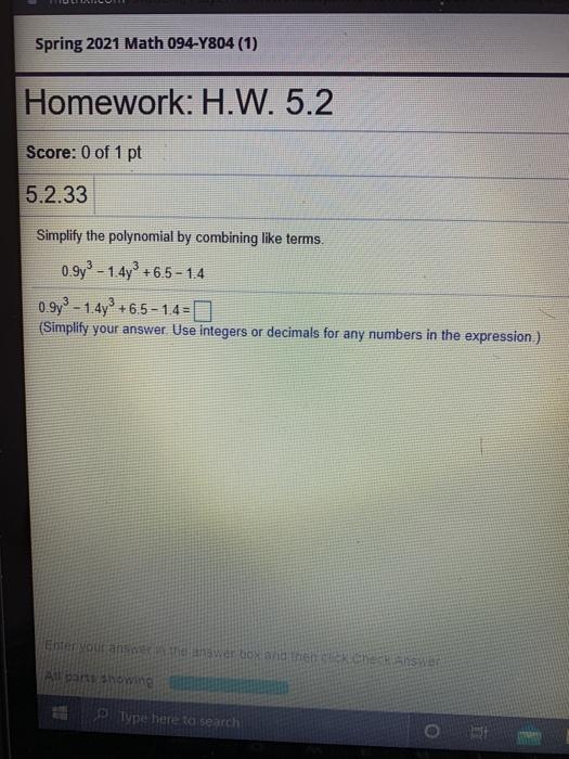 Solved Spring 2021 Math 094-Y804 (1) Homework: H.W. 5.2 | Chegg.com