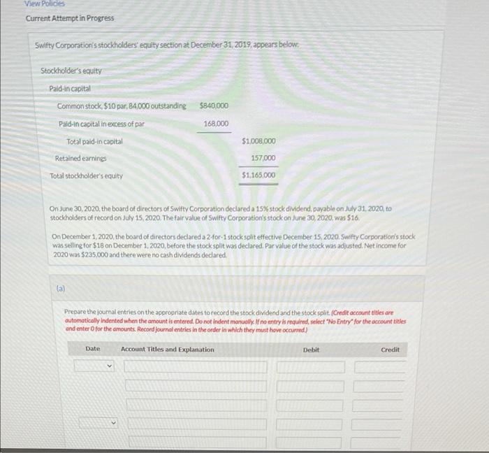 Solved View Policies Current Attempt in Progress Swifty | Chegg.com