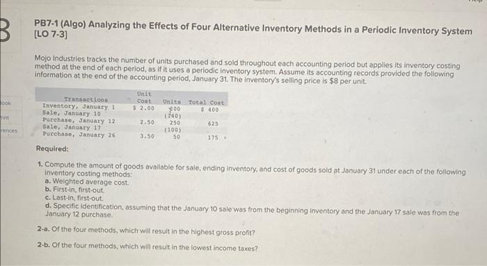 B. PB7-1 (Algo) Analyzing the Effects of Four | Chegg.com