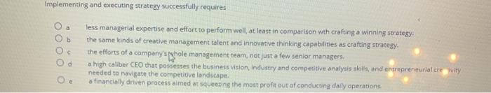 Solved Implementing and executing strategy successfully | Chegg.com