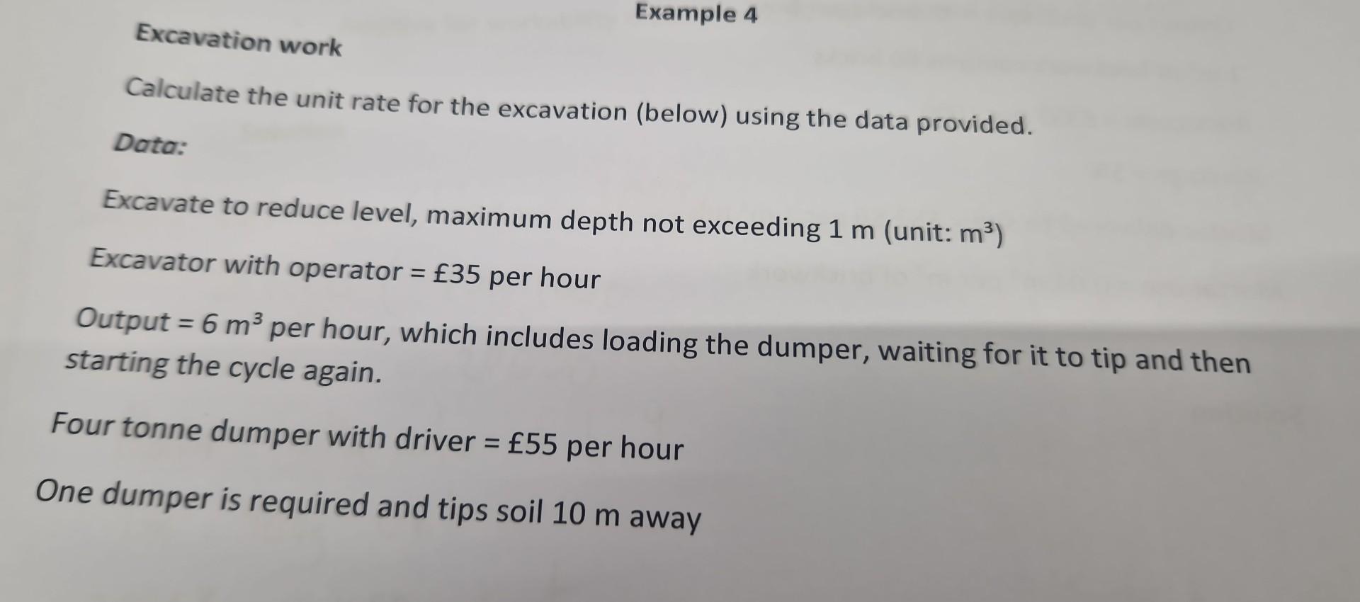 Solved Excavation work Calculate the unit rate for the | Chegg.com