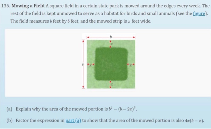 Solved 136. Mowing a Field A square field in a certain state | Chegg.com