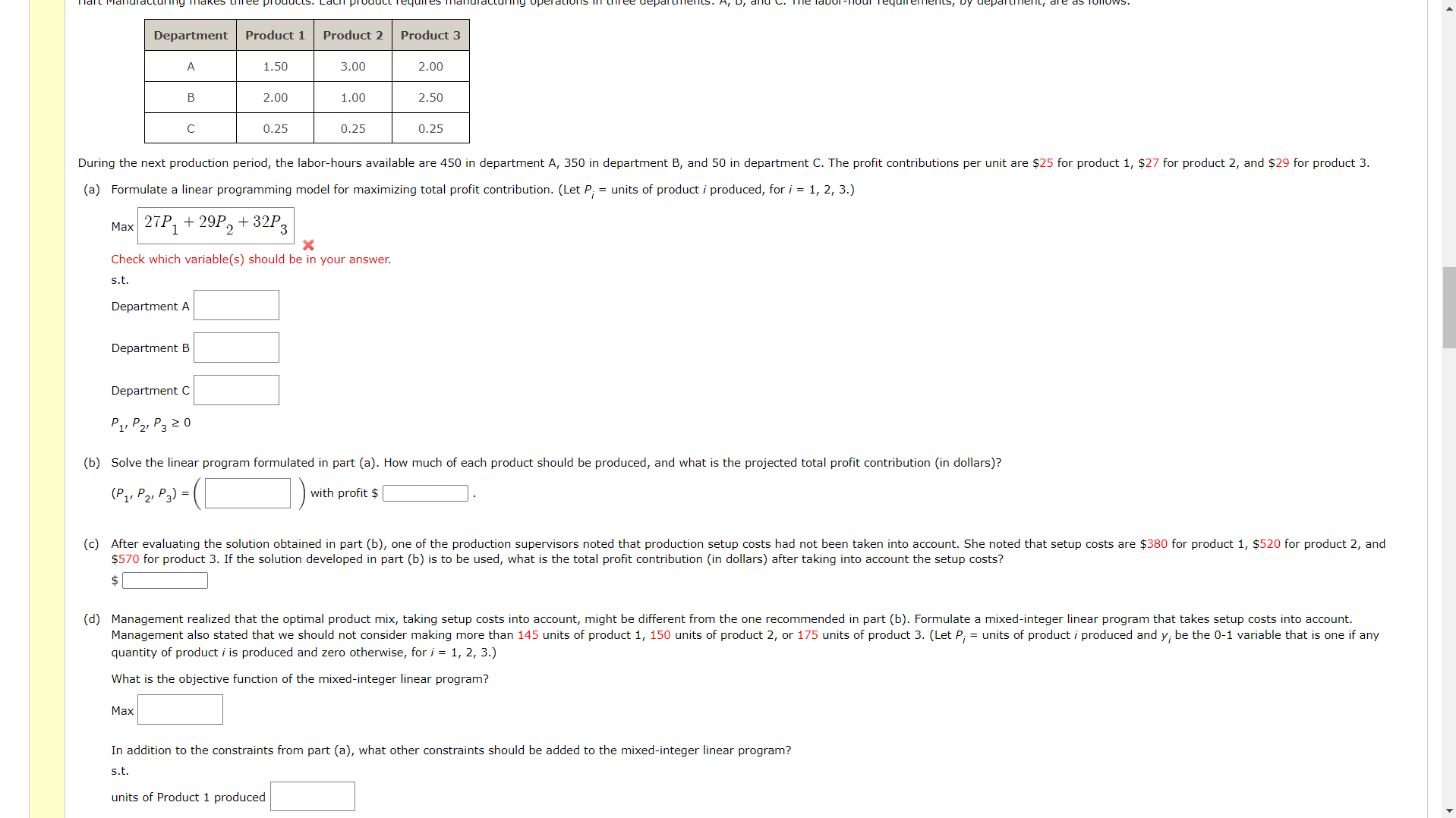 Solved Management realized that the optimal product mix, | Chegg.com