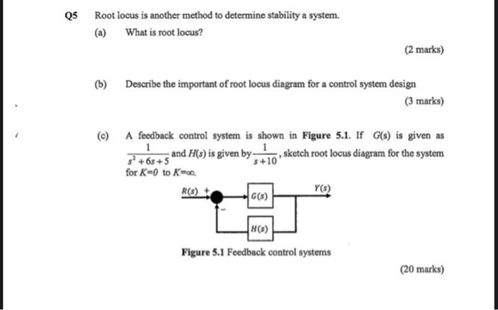 Solved Q5 Root locus is another method to determine | Chegg.com