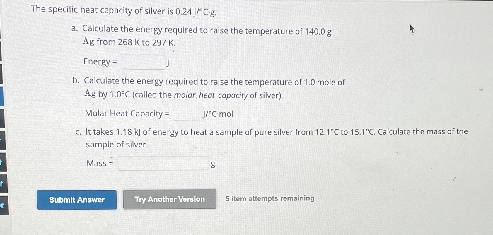 Solved pls answer questions a,b,and c :pThe specific heat | Chegg.com