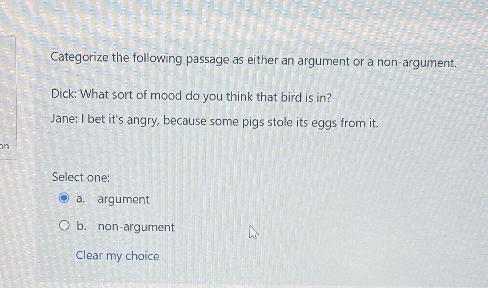 Solved Categorize the following passage as either an | Chegg.com