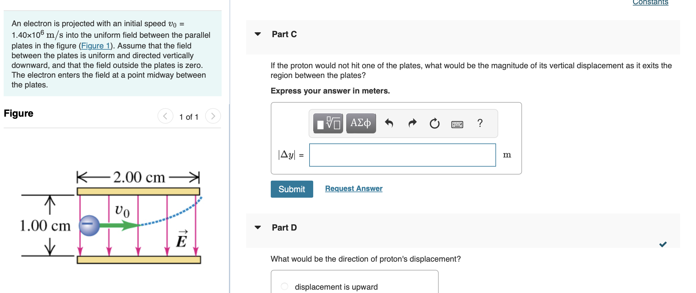 Solved An electron is projected with an initial speed | Chegg.com