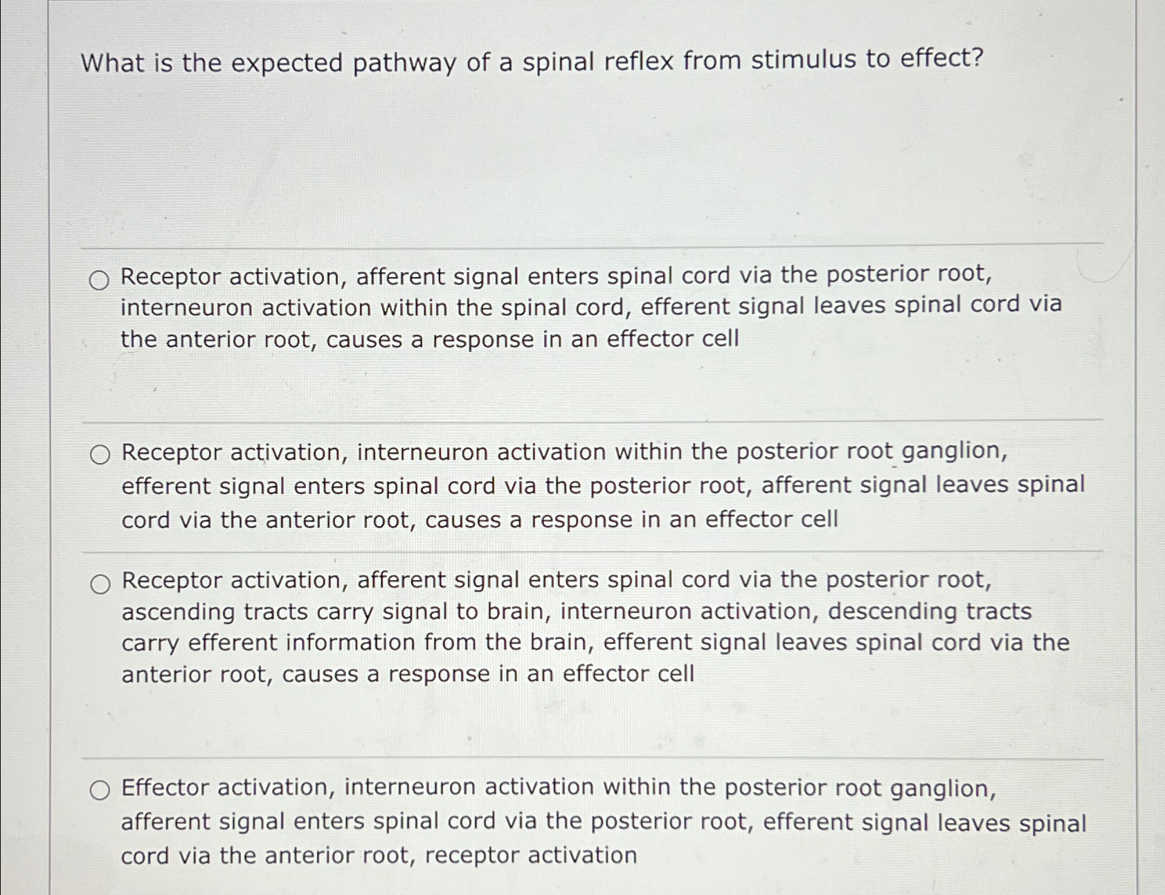Solved What is the expected pathway of a spinal reflex from | Chegg.com