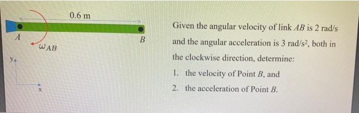 Solved 0.6 m - А B WAB Given the angular velocity of link AB | Chegg.com