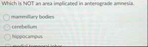 Solved Which is NOT an area implicated in anterograde | Chegg.com
