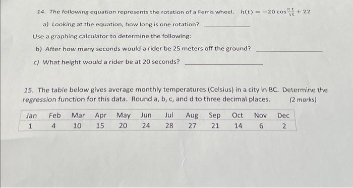 Solved 13. Sketch a possible graph of a sinusoidal function | Chegg.com