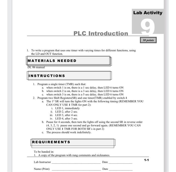Lab Activity Plc Introduction 1 To Write A Program